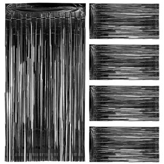 BESPORTBLE Dicker 5 St&uuml;ck Lametta T&uuml;rvorhang 1x2m Schwarz Kunststoff Party Fransenvorhang f&uuml;r Geburtstags und Eventdekoration Hintergrundvorhang f&uuml;r Feierlichkei