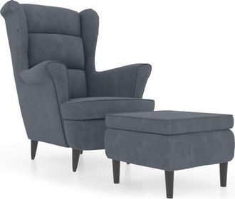 vidaXL Ohrensessel mit Hocker Dunkelgrau Samt - Vidaxl