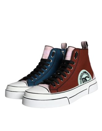 Dolce & Gabbana Mens Multicolor Patchwork High Top Sneaker Shoes Cotton Calf Leather