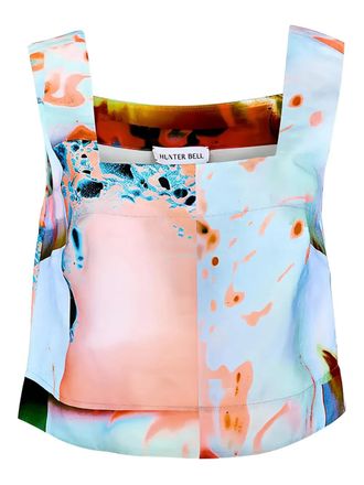 Hunter Bell haut imprimé Corby à encolure carrée - Bleu