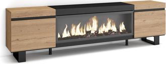 Skraut Home | TV-Schrank, Lowboard | f&uuml;r Wohnzimmer und Esszimmer | 210 | F&uuml;r TV-Ger&auml;te bis zu 80 | Elektrokamin XXL | Industriedesign | Moderner Stil | Eiche Sch