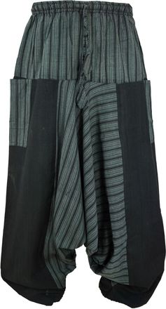 Guru Shop Haremshose, Gestreifte Patchwork Pluderhose, Pumphose, Aladinhose - Schwarz, Damen, Baumwolle
