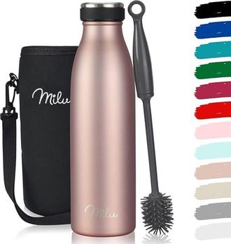 Milu Gourde en acier inoxydable 350 ml 500 ml, 750 ml, 1000 ml, 1,5 l - Bouteille isotherme, bouteille deau isol&eacute;e, double paroi anti-fuite, convient aux a