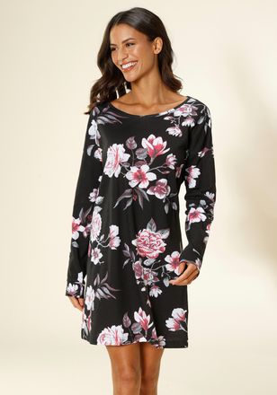 Vivance Nachthemd VIVANCE DREAMS, Damen, Gr. 32/34, N-Gr, schwarz (schwarz, schwarz), Single Jersey, Obermaterial: 100% Baumwolle, gebl&uuml;mt, bequem kurz, Rundh