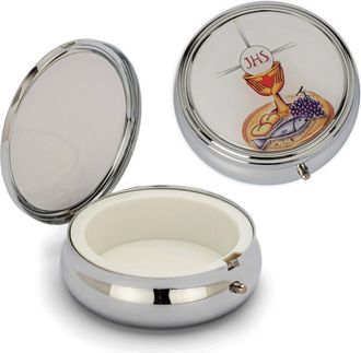 NKlaus Silber Metalletui Kelch Motiv 6x2cm Rosenkranz Hostien Dose klein Kommunion 2544