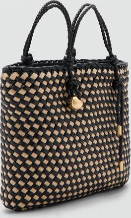 Mango Sac &agrave; main en fibre naturelle noir - Femme - Taille unique - MANGO