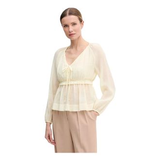 Gaud&igrave; Femme, Blouses et Chemises, Jaune, Taille: 38 FR Blouse &agrave; col V nou&eacute;