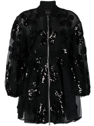 Simone Rocha manteau en tulle à sequins - Noir