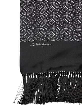 Dolce & Gabbana Black Patterned Fringes Men Foulard Scarf Silk