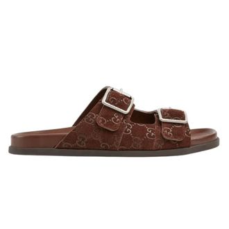Gucci Braune Leder Pantoletten mit Flacher Sohle - - Shoes - Herren - Braun - 41 EU