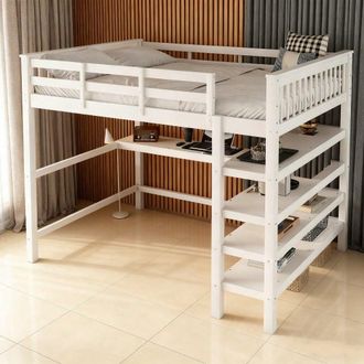 Generic Hochbett 140x200 cm in Grau | Kinderhochbett mit Ablagefächern | Integrierter Unterbettschreibtisch | Ohne Matratze (White)