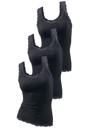 H.I.S Spitzentop H.I.S aus Feinripp, Damen, Gr. 32/34, schwarz, Feinripp, Obermaterial: 100% Baumwolle, unifarben, tiefer Rundhals, Tops Spitzentop, aus wei