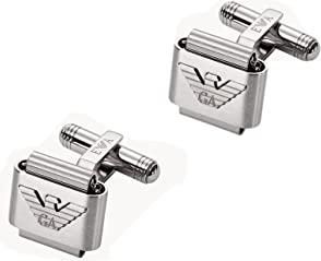 Emporio Armani Boutons De Manchette Pour Hommes Essentiel, Longueur : 15mm, Largeur : 15mm, Hauteur : 22.2mm Boutons De Manchette En Acier Inoxydable Argenté, EGS291