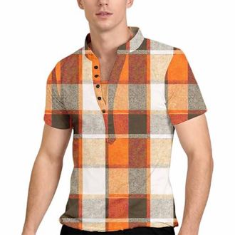 Generic Chemise Henley &agrave; manches courtes pour homme, col montant, t-shirt &agrave; carreaux, d&eacute;contract&eacute;, r&eacute;tro, boutonn&eacute;, l&eacute;ger, t-shirt d&eacute;t&eacute; confortable, t-shirt d