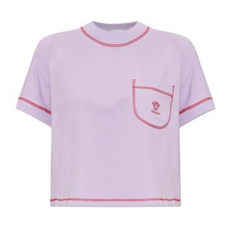 Versace Baumwoll-T-Shirt mit besticktem Logo - - Tops - Damen - Lila - L