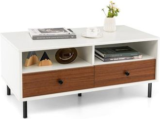 Costway Table Basse 2 Tiroirs, Table Basse Salon avec 2 Compartiments, Table Rectangulaire Moderne, 4 Pieds en M&eacute;tal Robustes, 95 x 48 x 45 cm