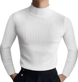 Generic Haut à col montant pour homme, chemise côtelée à col roulé à manches courtes et col haut, pull thermique dautomne, Z02-white Mock Neck Tops pour homme