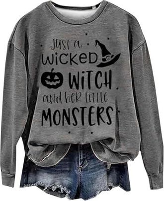 Generic Haut uni à manches longues pour femme facile à porter - Sweat-shirt dHalloween pour femme - Imprimé juste une sorcière - Jaune - Tendance - Décontract