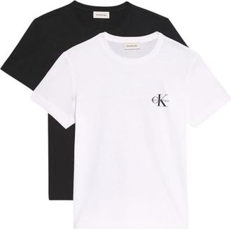 Calvin Klein T-Shirts Manches Courtes Lot de 2 Femme Logo Tee avec Col Ras-du-Cou, Multicolore (Black / Brilliant White), XXL