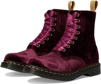 Dr. Martens Bottes tendance v&eacute;g&eacute;taliennes 1460 Pascal Velvet &agrave; 8 oeillets pour femme, rouge cerise, 37 EU