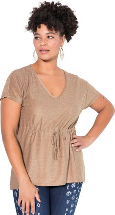 Miamoda Damen gro&szlig;e Gr&ouml;&szlig;en &Uuml;bergr&ouml;&szlig;en Plus Size T-Shirt, A-Linie, glitzernder Jersey, Taillen-Tunnelzug Gold 58 839540650-58