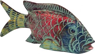Guru Shop Geschnitzter Fisch, Dekoobjekt Fisch - Bunt, Size:klein (15x31x4 cm)