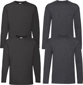 Fruit Of The Loom 4er Herren Longsleeve Baumwolle Tshirt Langarm Shirt Sets Verschiedene Farbsets M L XL 2XL 3XL 4XL 5XL & HLKauf-Block (XXL, 2X Schwarz, 2X Dark Heathe