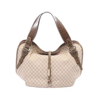 Celine Sac &agrave; main Pre-owned en toile et cuir gaufr&eacute; fa&ccedil;on croco Macadam - Femme - Pre-owned - Beige - Taille: ONE Size