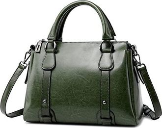 Generic Sac &agrave; main en cuir v&eacute;ritable pour femme avec poign&eacute;e sur le dessus, sac &agrave; bandouli&egrave;re tendance avec fermeture &eacute;clair, Vert, Large