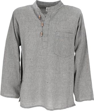 Guru Shop Guru-Boutique, Chemise de Pêche du Népal, Chemise Hippie Goa, Chemise de Yoga, Chemise Décontractée, Grise, Ducoton, Size:XL, des Chemises