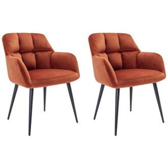 Vente-Unique Pascal Morabito - Lot de 2 chaises avec accoudoirs - Velours et m&eacute;tal - Terracotta - pega de