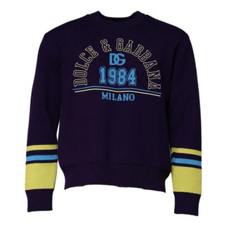 Dolce & Gabbana Blaue Milano Crewneck Sweatshirt mit Logo-Details - - Knitwear - Herren - Blau - M