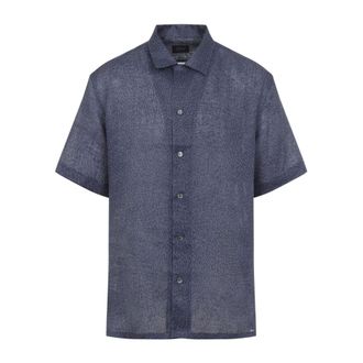 Brioni Homme, Chemises, Bleu, Taille: XL Chemise &agrave; Manches Courtes en Lin