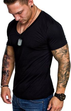 Amaci & Sons T-Shirt EUGENE Basic T-Shirt mit V-Ausschnitt Herren Einfarbig Vintage V-Neck Basic V-Ausschnitt Shirt