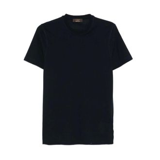 Zanone Homme, Tops, Bleu, Taille: M T-shirt en Coton Bleu avec Encolure Ronde