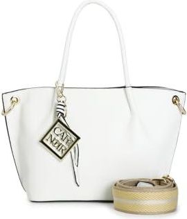 Cafènoir Sac Cabas En Matière Grainée Avec Bandoulière Amovible En Ruban, Pour Femme, Couleur Blanc, Taille Taille Unique