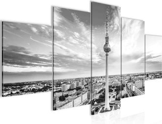 Runa Art Bilder Berlin Fernsehturm 200 x 100 cm 5 Teilig XXL Wanddekoration Design Schwarz Weiss 015951c