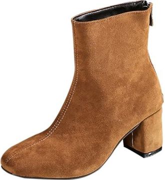 Generic Bottines pour femme &agrave; talon bloc moyen - Couleur unie - Fermeture &eacute;clair dans le dos - &Eacute;l&eacute;gantes et d&eacute;contract&eacute;es - Pour le bureau et les f&ecirc;tes, marro