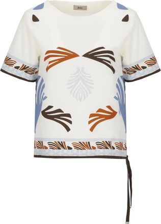 Herno Femme, Tops, Beige, Taille: 38 FR Top en coton &agrave; imprim&eacute; estival