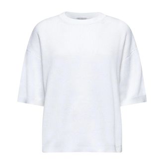 Brunello Cucinelli Femme, Tops, Blanc, Taille: 44 FR Pull Blanc avec Broderie Monili