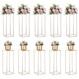 Nuptio Nuptio Gold Vase für Hochzeit Tafelaufsätze - 10 Stück 80cm Hohe Metallblumenvasen Blumen Stehen für Partytische Dekorationen Hochzeiten Tafelaufsätze