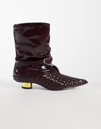 JW PEI Nerissa geflochtene spitze Stiefeletten mit Absatz in Burgunderrot