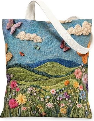 Generic Sac fourre-tout en toile de gypsophile printani&egrave;re pour faire du shopping 33 x 38,1 cm, sac d&eacute;picerie r&eacute;utilisable pour femme, motif floral, d&eacute;coratio