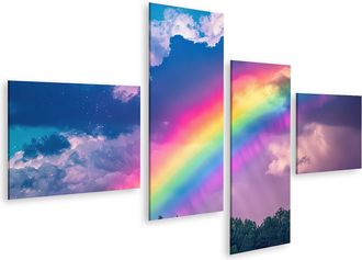 Islandburner Bild auf Leinwand Schöne ruhige Landschaft mit magischem Hellen Regenbogen und wolkenverhangenem Himmel Bilder Wandbilder Poster