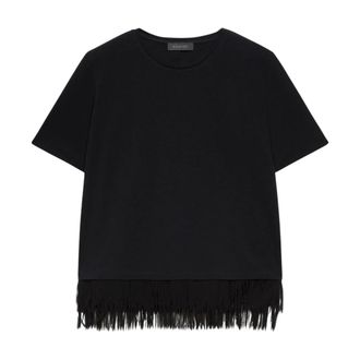 Elena Miro T-Shirt mit Fransenbesatz - - Tops - Damen - Schwarzk - S