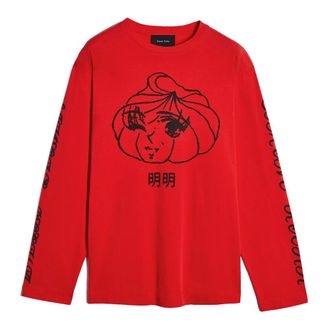 Simone Rocha Femme, Tops, Rouge, Taille: 38 FR Dim Sum Logo T-shirt &agrave; manches longues