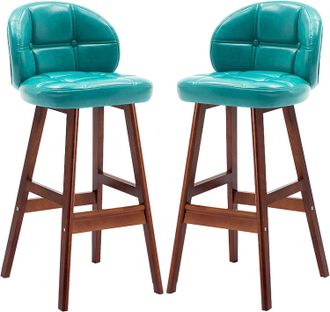 Generic Vintage-Barhocker mit PU-Lederpolsterung und Holzbeinen, R&uuml;ckenlehnenhocker f&uuml;r K&uuml;chentheke, Esszimmer, Couchtisch