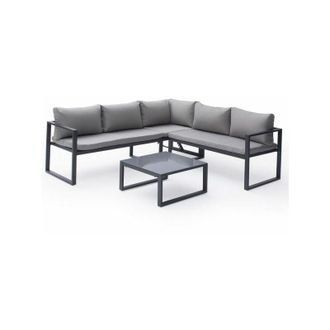Happy Garden Modularer Gartensalon ibiza aus grauem Stoff mit 4 Sitzen - Aluminium Anthrazit