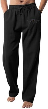 Generic Pantalon en lin blanc pour homme - Coupe ample - Pantalon de jogging ample avec poches - Pantalon chino - Coupe ajust&eacute;e - Pantalon de travail cargo am