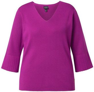 Ulla Popken Strickpullover Pullover Feinrippstrick V-Ausschnitt